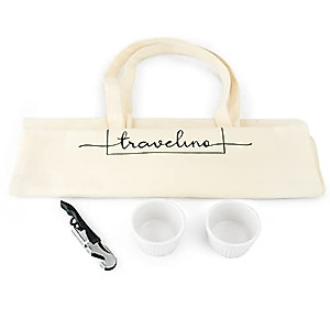 Travelino Portable Wine Picnic Table, Foldable Outdoor Charcuterie Table and Wine Glass Holder, Ceramic Bowl & Corkscrew & Carry Bag, Perfect for Gifts and All Seasons