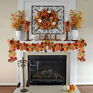 mizii 2 Strands Autumn Artificial Maple Vines Garland 79" Fake Vine with Silk Fall Leaves Faux Hanging Plants Greenery Decoration for Bedroom Home Wall Party Arch Apartment Room Decor (Maple)