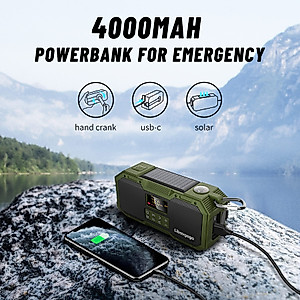 Emergency Radio 10W IPX5 Waterproof Bluetooth Speaker,Portable Digital AM FM Radio with Flashlight/Strobe Light,3 Mode Reading Lamp,Hand Crank WB NOAA Weather Solar Radio,4000mAH Cell Phone Charger