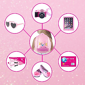 Doll Clothes and Accessories Travel Suitcase Playset for 18 Inch Girl Doll with Dolls Clothes, Backpack, Camera, Ipad, Phone, Sunglasses, Shoes, Gift for 3 to 7 Year Olds