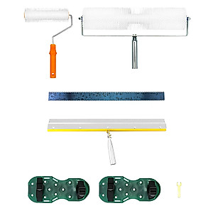 QWORK Self-Levelling Cement Tool Kit, Floor Construction Roller Spike Shoes, Epoxy Floor Paint Tool, Stainless Steel Scraper Self-Leveling Rake