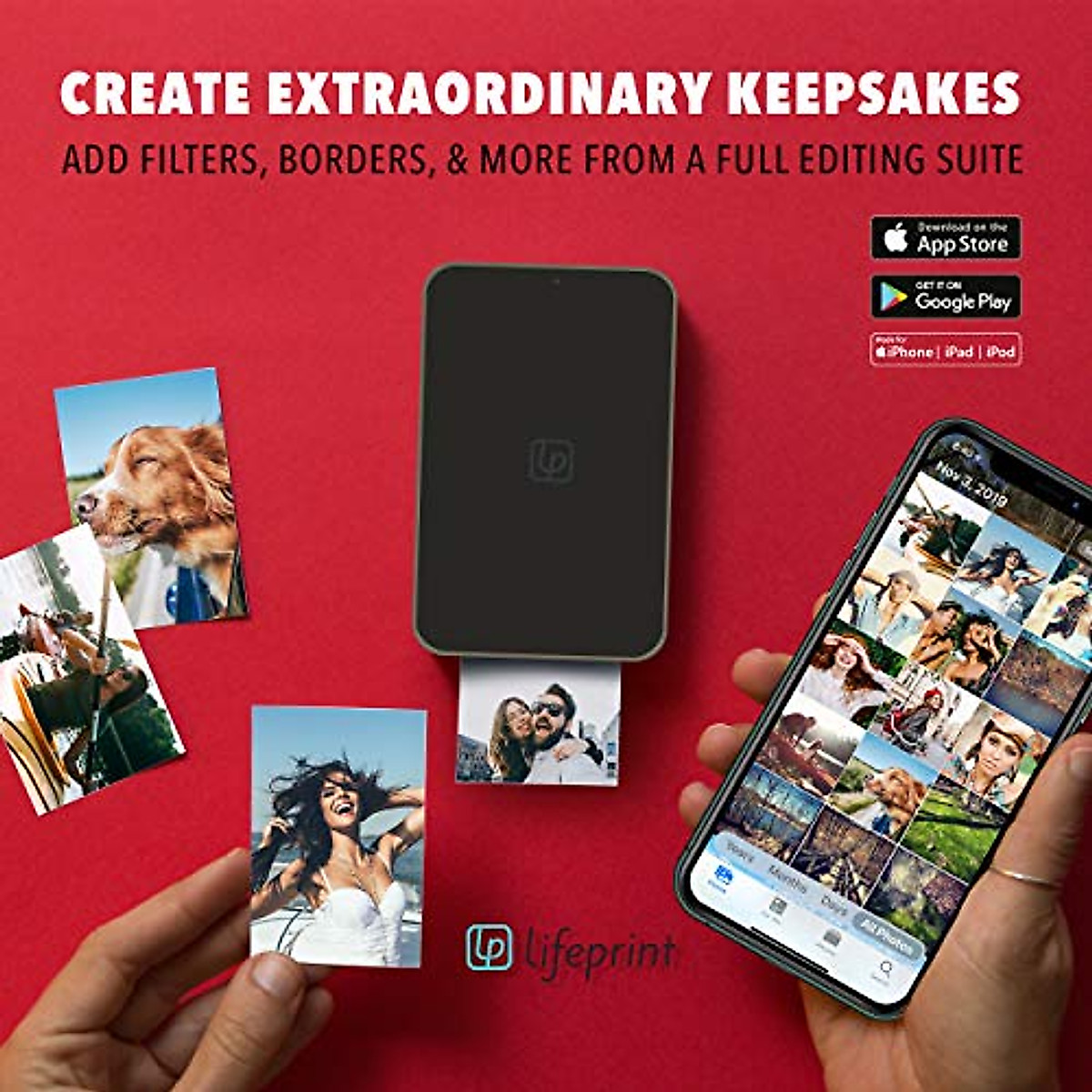 Lifeprint Ultra Slim Printer | Portable Bluetooth Photo, Video & GIF Instant Printer with Video Embed Technology, Editing Suite & Social App for iOS and Android | 2x3 ZINK Zero Ink Sticky-Back Film