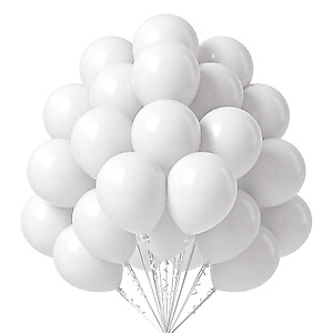 FOTIOMRG White Balloons 12 inch, 50 Pack Matte White Latex Party Balloons Helium Quality for Birthday Graduation Baby Shower Wedding Bridal Bachelorette Party Decorations (with White Ribbon)