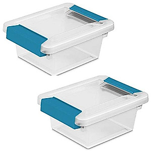 STERILITE Mini Clip Box, Clear with Blue Aquarium Latches, 2-Pack