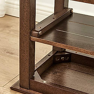 TinyTimes Shoe Bench, 3-Tier Wood Heavy Duty Shoe Rack Bench, Shoe Organizer Shelf, Ideal for Entryway, Living Room, Holds Up to 550 lbs -Drak Brown, 48"