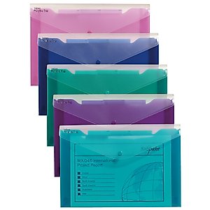 Snopake Foolscap Polyfile Trio Popper Wallet with Indexing System and Press Stud Closure – Electra Assorted [Pack of 5] Ref: 14967