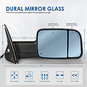 MOSTPLUS Power Heated Towing Mirrors Compatible for 02-09 Ram Flip Up Left Right Pair w/Arrow Light and Turn Signal Light (Set of 2)
