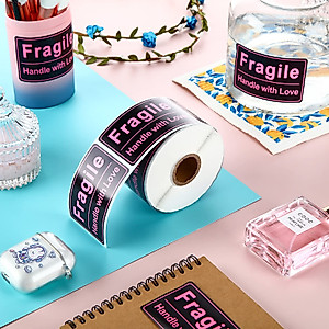 500 Pieces 2 x 3 Inch Black Pink Fragile Handle with Love Labels Stickers Self-Adhesive Stickers for Shipping Mailing Packing Envelope Present Jewelry Bag