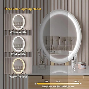 ARTETHYS Small Makeup Vanity Desk with 3 Adjustable Lighted Mirror and Chair, 24 Inch Makeup Vanity Table with Big Drawer Wooden Frame for Small Space