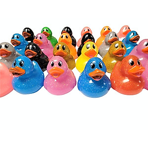 Colorful Glitter Rubber Duckies (2.5") Assorted Neon Color Ducks Ducky Duck (12)