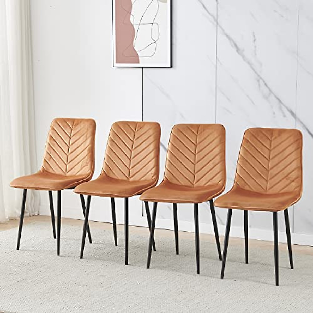 Ansley&HosHo Dining Chairs Set of 4, Velvet Living Room Chairs, Modern Indoor Chairs for Restaurant Dining Room, Mid Century Side Chairs with Soft Cushion, Orange