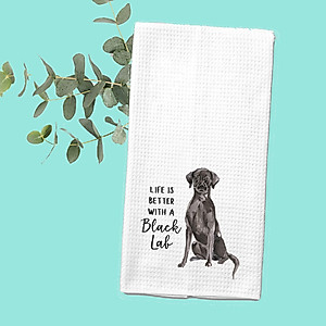 Watercolor Life is Better with a Black Lab Labradore Microfiber Kitchen Towel Gift for Animal Dog Lover