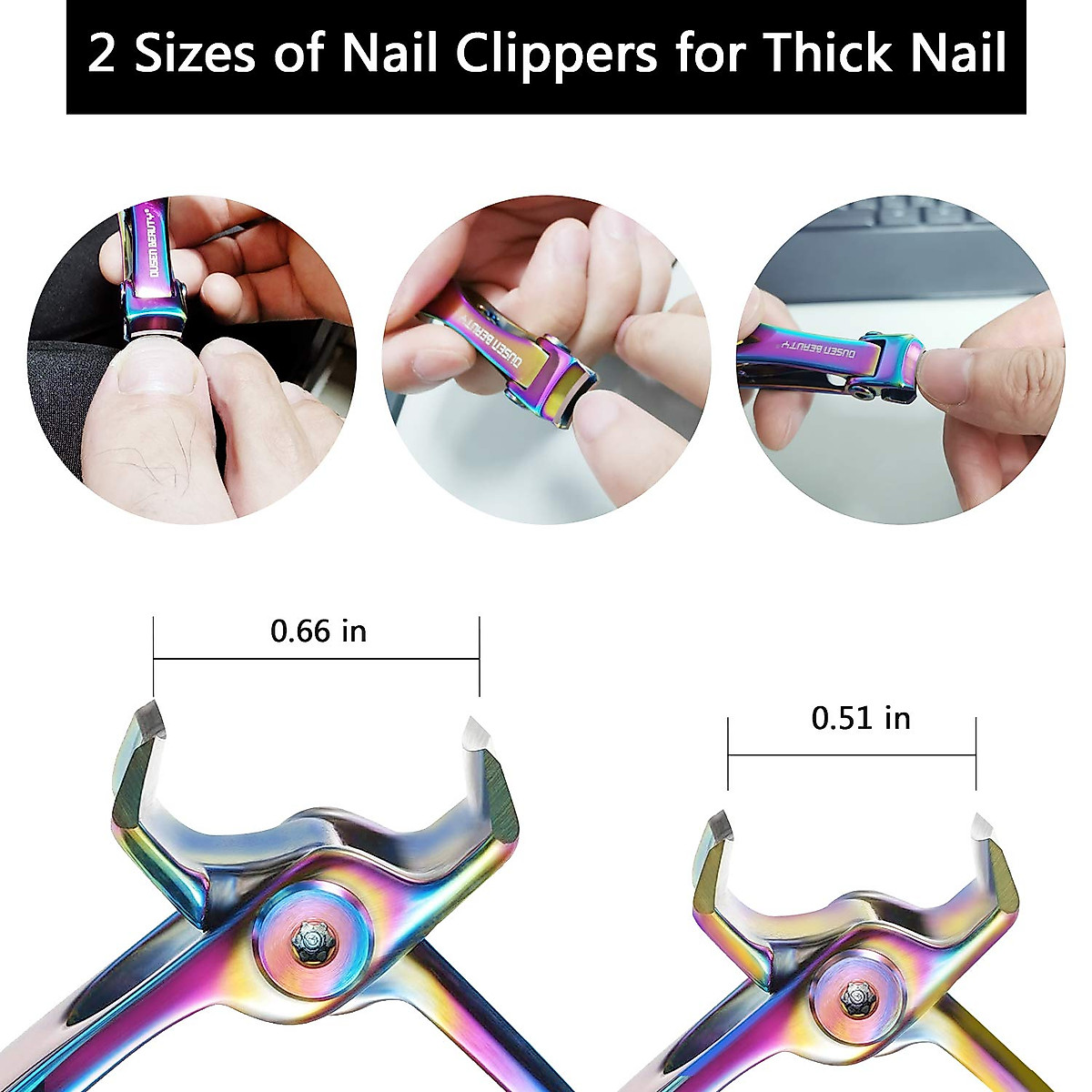 Nail Clippers for Thick Nails, Extra Wide Jaw Opening Nail Cutter for Hard Toenail, Stainless Steel Fingernail Big Toenail Trimmer with Nail File 3 Pcs Set for Large Toenail Seniors & Men & Women