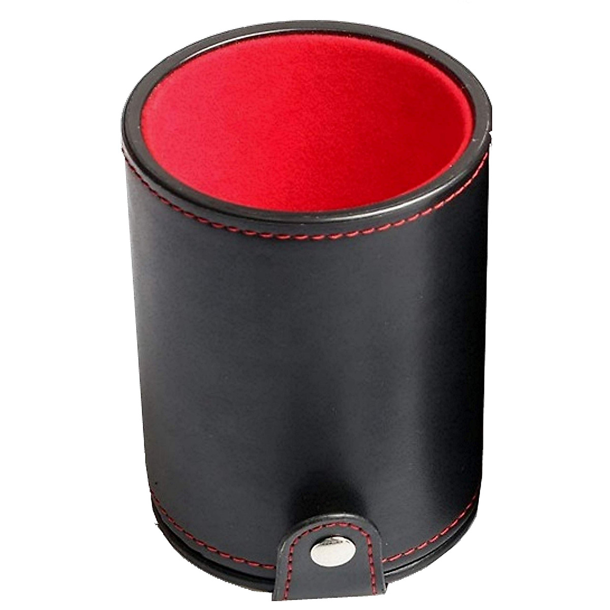 Set of Dice Cup with Storage Compartment Black PU Leather Red Felt Lined + (5) 16mm Tranparent Dice (Gift Boxed) (Smoke/Red)
