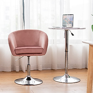 COSTWAY Vanity Chair, Height Adjustable Modern Velvet Makeup Chair with Chrome Frame, Round-Back, Comfortable Swivel Accent Leisure Chair for Living Room, Bedroom (Pink)