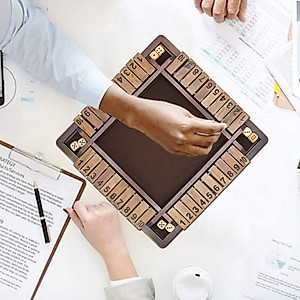 Juegoal Wooden 4 Players Shut The Box Dice Game, Classics Tabletop Version and Pub Board Game, 12 inch