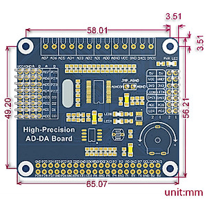 Waveshare AD/DA Expansion Sheild Board for Adding High-Precision AD/DA Functions Compatible with Raspberry Pi Onboard ADS1256 DAC8552 Sensor Interface