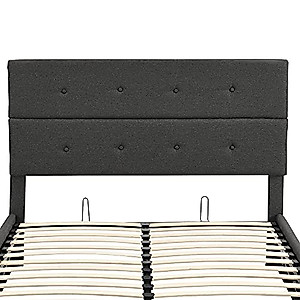 FIQHOME Upholstered Platform Bed with Underneath Storage,Wooden Bed Frame with Tufted Headboard,Wooden Platform Bed with Hydraulic Storage System,No Box Spring Needed,Full Size,Gray