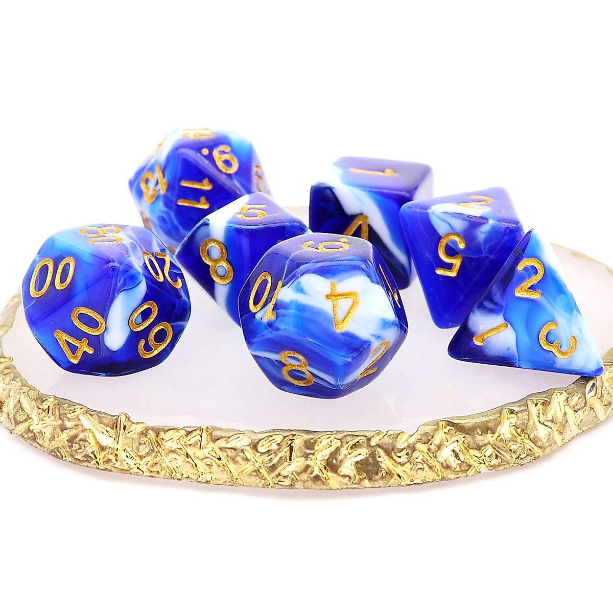 Haxtec Blue White DND Dice Set Swirl Polyhedral D&D Dices for RPG Dungeons and Dragons