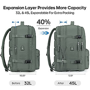Bagsure Large Travel Backpack for Women Men, 45L Expandable Carry On Backpack, 17 Inch Laptop Backpack Waterproof College Business, Flight Approved