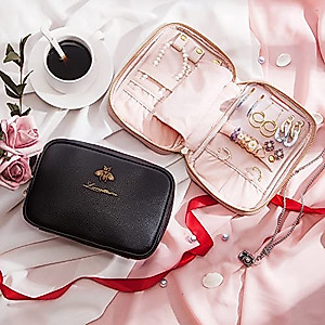 LACATTURA Travel Jewelry Organizer, Vegan Leather Jewelry Case for Necklaces, Rings, Earrings, Bracelet, Portable Jewelry Storage Bag for Women and Men, Pink