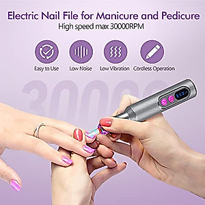Nail Drill CANDWHIP, Cordless Electric Nail Drill Professional Efile Nail Drill Kit for Acrylic, Gel Nails, Manicure Pedicure Polishing Shape Tools Design for Home Salon Use Gray
