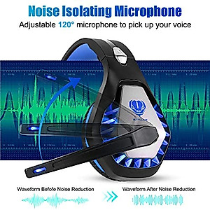 Headsets for Xbox One, PS4, PC, Nintendo Switch, Mac, Gaming Headset with Stereo Surround Sound, Over Ear Gaming Headphones with Noise Canceling Mic, LED Light (Headsets Black)