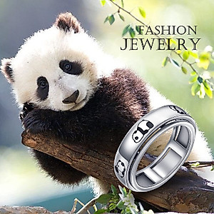 HOOHWE Spinner Rings for Anxiety,S925 Sterling Silver Fidget Anxiety Worry Relieving Boredom ADHD Autism Band Rings for Teen Girls (2-Panda Rings, 9)