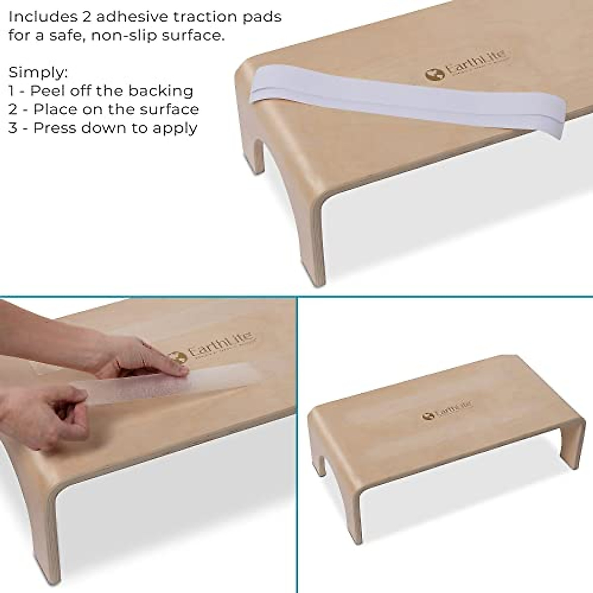 EARTHLITE Wooden Step Stool - 4'' High, Large Surface, Strong & Stable Bed Step, Foot Stool, Massage Step-Up