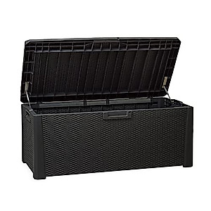 Toomax Z156RD97 Santorini Plus Lockable Deck Storage Box Bench for Cushioned Outdoor Pool Patio Garden Furniture & Indoor Toy Bin Container, 145 Gallon (Anthracite)