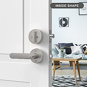 BAOLONG Entry Door Knob and Single Cylinder Deadbolt Lock Comboset,Brushed Nickel Round Locking Lever Handle Set Reversible for Right or Left Door