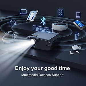 WEWATCH Native 1080P Portable Projector, 5G Full HD Movie Projector with WiFi and Bluetooth, 200'' Large Screen LED Mini Projector,Built-in Speaker Video Projectors for Outdoor Movies (Black)