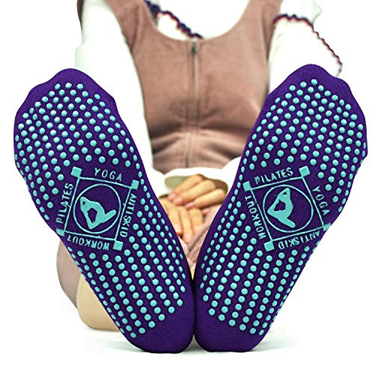 ELUTONG Pilates Yoga Non Slip Grips Socks 4 Pairs Sticky Ballet Workout Hospital Socks for Ladies