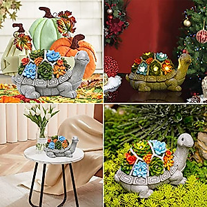 Nacome Solar Garden Outdoor Statues Turtle with Succulent and 7 LED Lights - Outdoor Lawn Decor Garden Tortoise Statue for Patio, Balcony, Yard, Lawn Ornament - Unique Housewarming Gifts