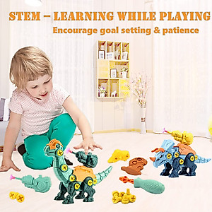 Defrko 3 Pack Take Apart Dinosaur Toys for Kids with Missile Fire, Shooting Dinos Toddler DIY Building Dinosaur Figures, Educational STEM Toys with Screwdrivers for Boys and Girls