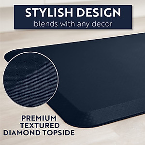 Kangaroo Anti Fatigue Cushion Mat and Chenille Bath Rug, Antifatigue Mat Size 32x20, Foam Pad Relieves Pressure, Bath Rug Size 36x24, Machine Washable, Both in Navy, 2 Item Bundle