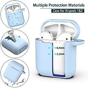 R-fun AirPods 2nd Generation & 1st Generation Case Cover with Cleaner kit and Earbuds Hook Cover (2Pairs),Soft Silicone Protective Case for Apple AirPods- Sky Blue