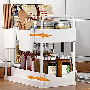 Under Sink Organizers and Storage, Multi-Purpose Under Sink Organizer with Sliding Storage Drawer, 2 Tier Under Sink Storage for Cabinet Bathroom Kitchen,White