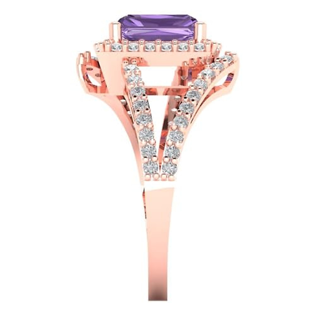Clara Pucci 2.10ct Emerald Cut Solitaire Halo Criss Cross Created Alexandrite Anniversary Bridal Engagement Ring 14k Rose Gold 10.25