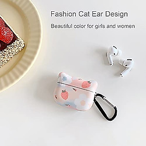 Zoelux Airpods pro case Cover with Keychain,Soft cat Ears airpods pro case Cute for girl Women Full Protective case Cover(Pinkflower)