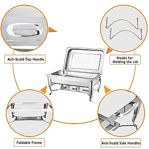 Chafing Dish 9QT 2 PACK NEW Stainless Steel, Full Size Chafing Dish Buffet Set, Foldable Rectangular Chafers for Catering, Chafer Dish Set with Fuel Holder, Chaffing Servers with Covers & Food Clip