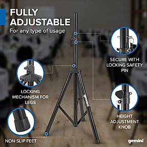Gemini Sound ST-04 Heavy Duty Professional Audio Universal DJ Foldable Collapsible Telescoping Tripod PA Speaker Stands, Adjustable height up to 80" Inches Tall