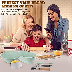 Silicone Banneton Bread Proofing Baskets - 9” Round & 10” Oval, Complete Foldable Sourdough Baking Set with Tools, Heat Resistant, Non-Stick, Easy Clean, Sourdough Bread Baking Supplies