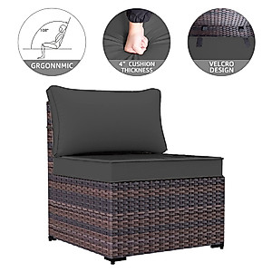 Halmuz 7 Piece Outdoor Patio Furniture Set with Propane Fire Pit, High Back PE Wicker Rattan Outdoor Sofa Conversation Set,Sectional Furniture Patio Set w/Tempered Glass Top Table&Gas Fire Pit(Grey)