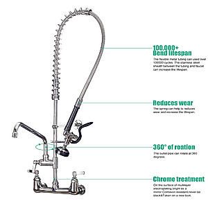 CWM Commercial Sink Faucet with Sprayer 36 inch Commercial Faucet Pre Rinse Sprayer 8 inch Wall Mount Center with 12 inch Add on Spout