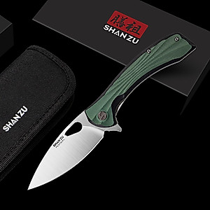 SHAN ZU Pocket Knife 3.2 in, 14C28N Steel Blade EDC Folding Knife for Men & Women, Utility Survival Knife with G10 Handle & Pocket Clip for Camping Fishing Hiking Hunting - Green
