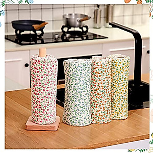 Tanlade 100 Pcs Reusable Paper Towels Washable Roll Paperless Paper Towels Dish Washable Roll Reusable Toilet Cloth Washable Cotton Towels with Cardboard Roll for Paperless Dishcloths Replace (Flower)