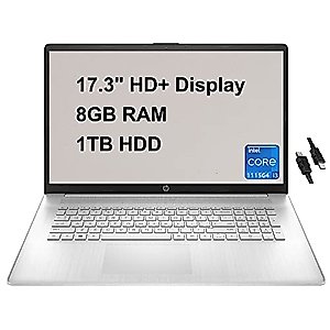 HP Flagship 17 Business Laptop Computer 17.3" HD+ Display 11th Gen Intel Core i3-1115G4 (Beats i5-8265U) 8GB RAM 1TB HDD USB-C HD Webcam Win10 Silver + HDMI Cable