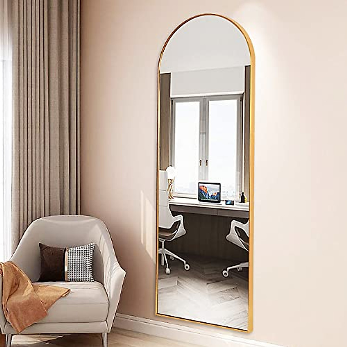 AyeWish Arched Mirror - 64"21", Aluminum Frame - Gold, Floor Standing or Wall Mounted
