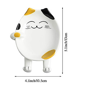OURASHERO Multifunctional Ceramic Spoon Rest for Kitchen, Cute Cat Shape Cooking Utensil Holder Pot Lid Rack Coffee Spoon Rest Ladle Rest Spatula Utensil Rest for Kitchen Counter & Stove Top